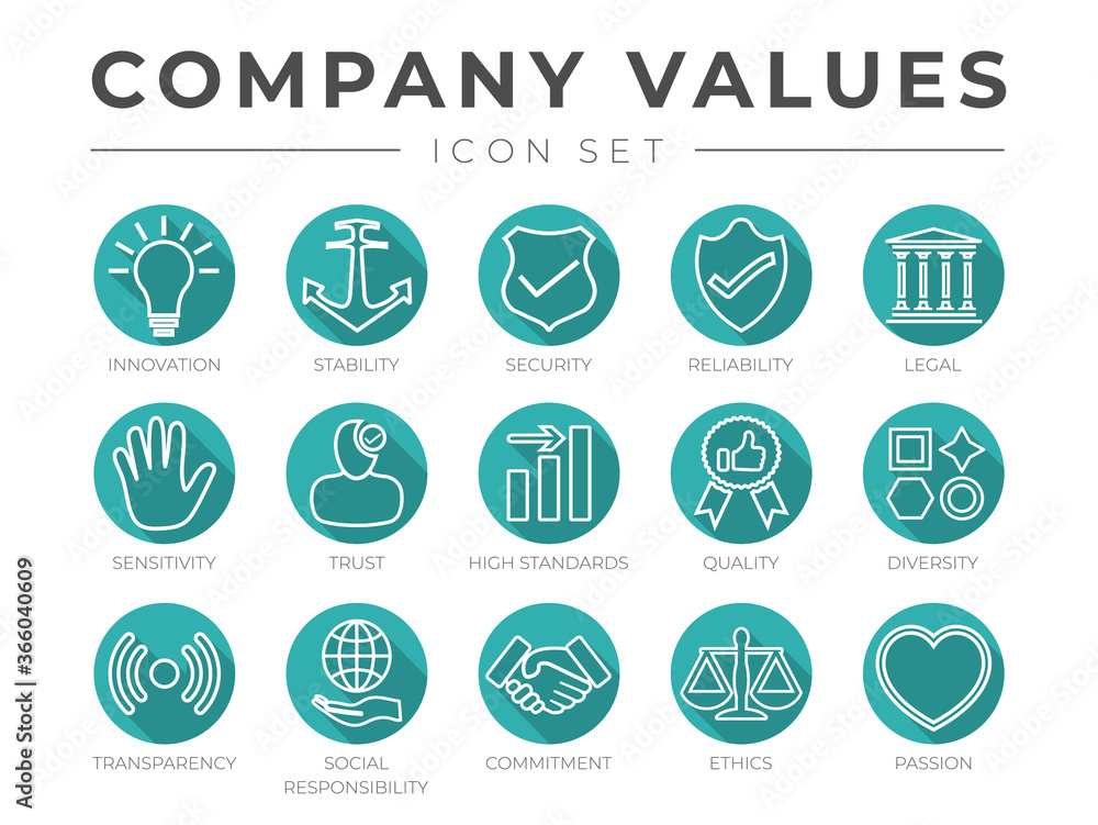 Vetor de Flat Outline Company Core Values Icon Set Isolated. Innovation ...