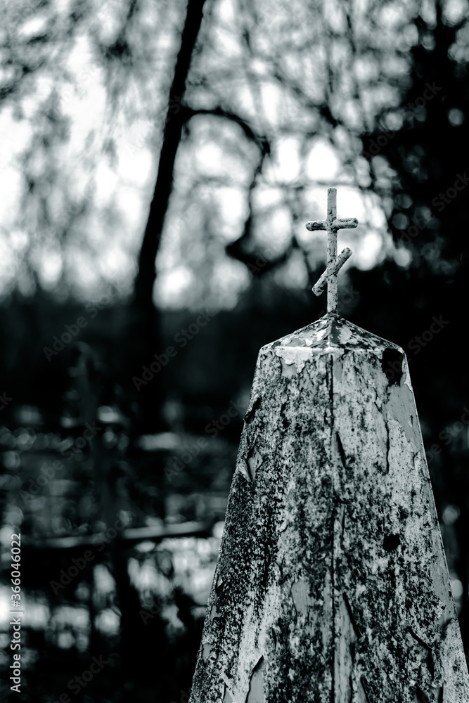 Scary orthodox crosses at cemetery Stock Photo | Adobe Stock