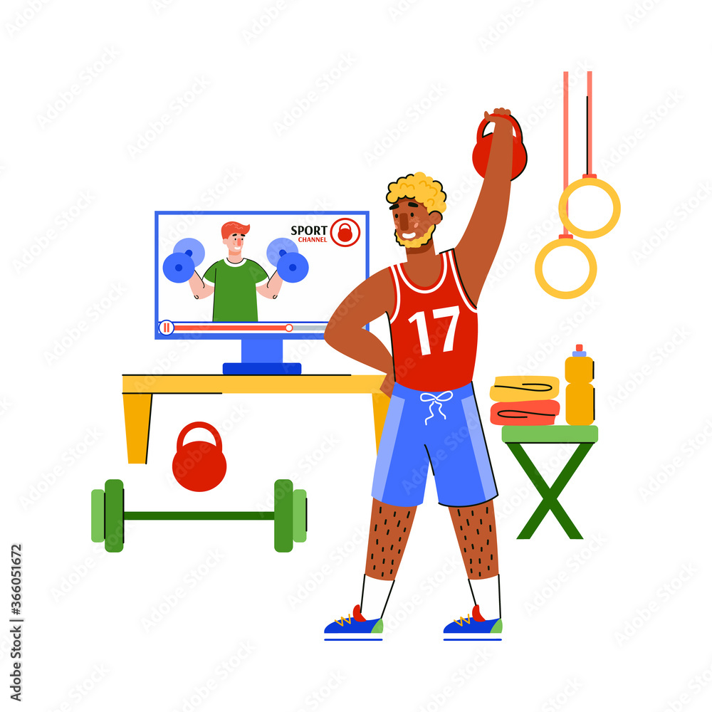 Self care and keeping body healthy at home concept with man cartoon ...