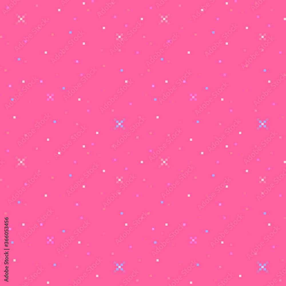 Pixel art cute feminine seamless pattern. Shining sparkles on a pink ...