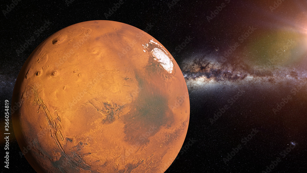 Mars, the red planet of the Solar System in front of the Milky Way ...