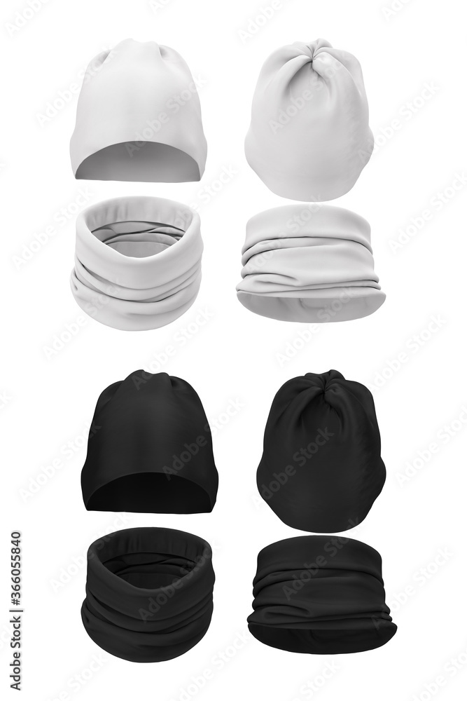 Option to wear of buffs. Hat and scarf. Black and white blank apparel ...