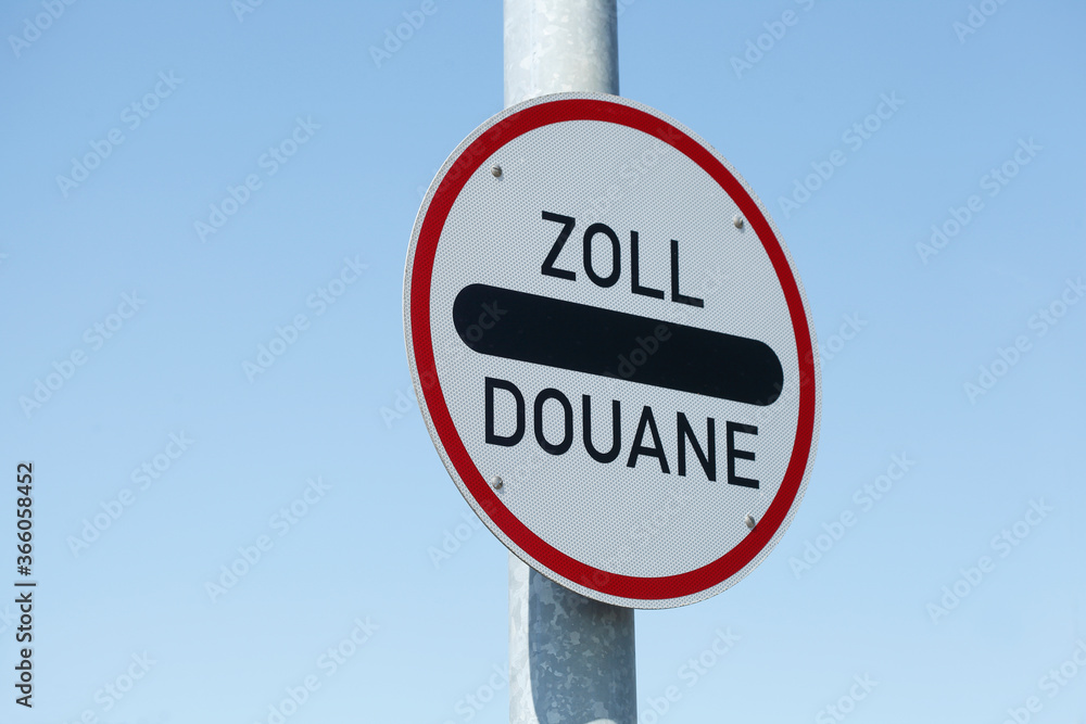 Schild Zoll, Douane, Grenzschild, Deutschland, Europa Stock Photo ...