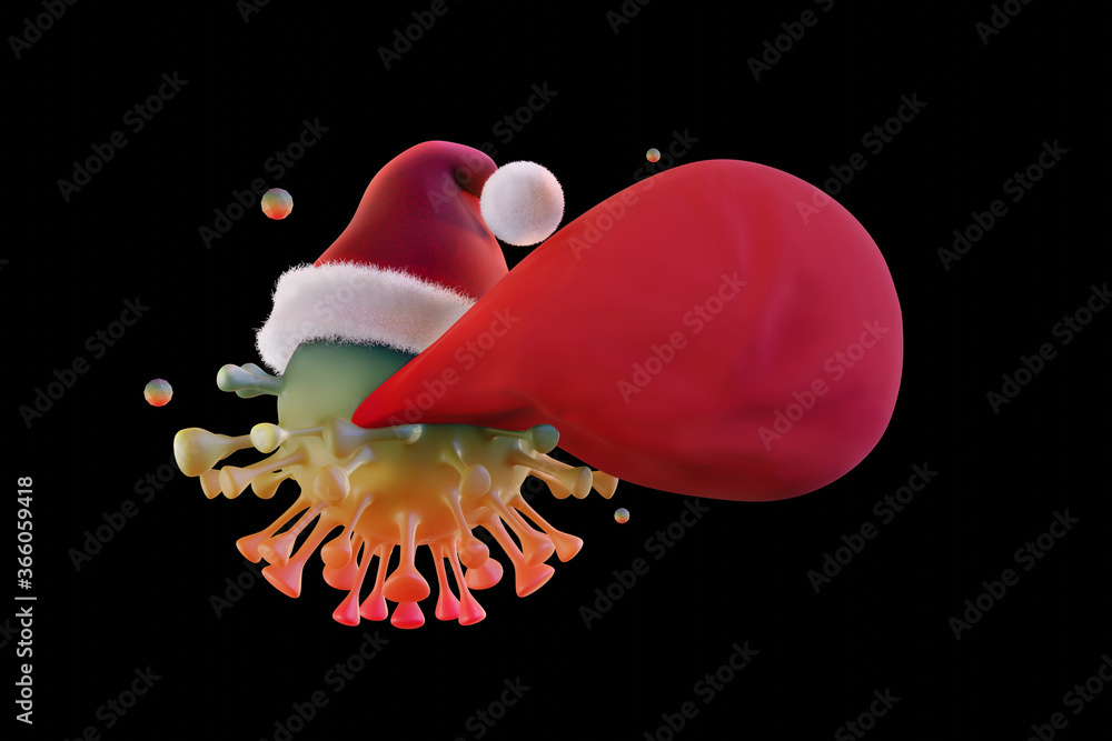 Covid-19 coronavirus with santa hat warning on Christmas festival ...