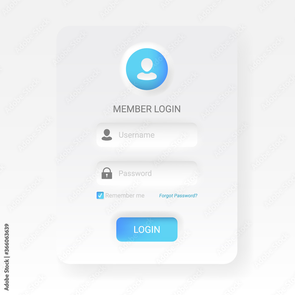 Member login menu in neomorphic or Neomorphism style, modern 2020 ...