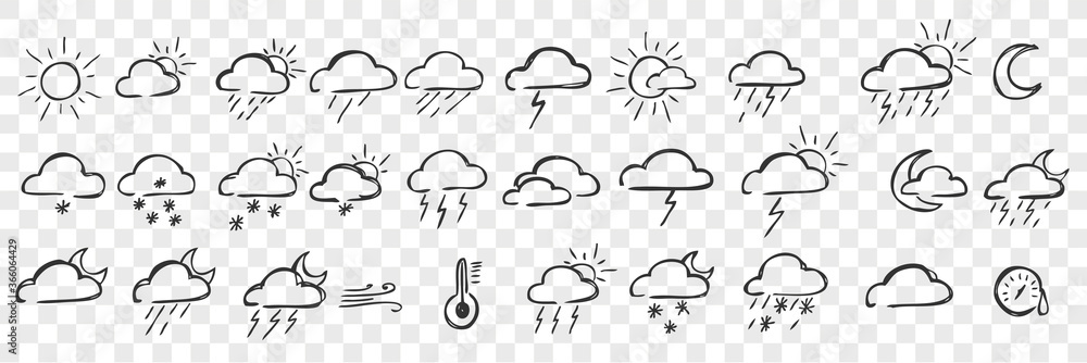 Hand drawn weather conditions doodle set Stock Vector | Adobe Stock