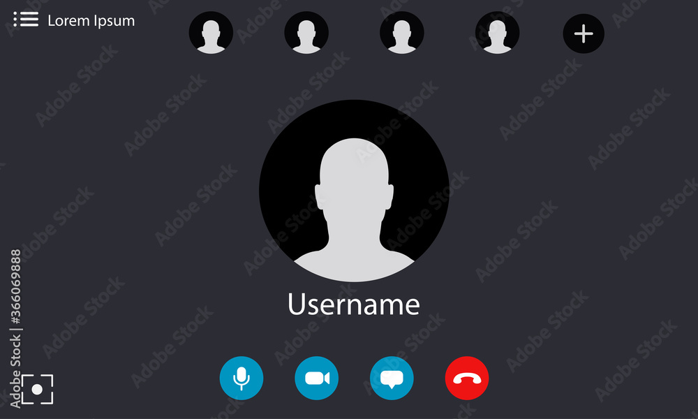 Video call screen template. Application interface on a screen. Social ...