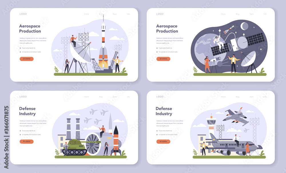Aerospace and defence industry web banner or landing page set. Stock ...