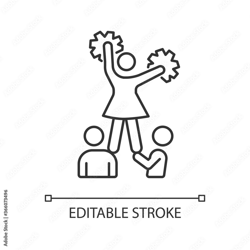 Cheerleading pixel perfect linear icon. Cheerleaders doing stunts ...