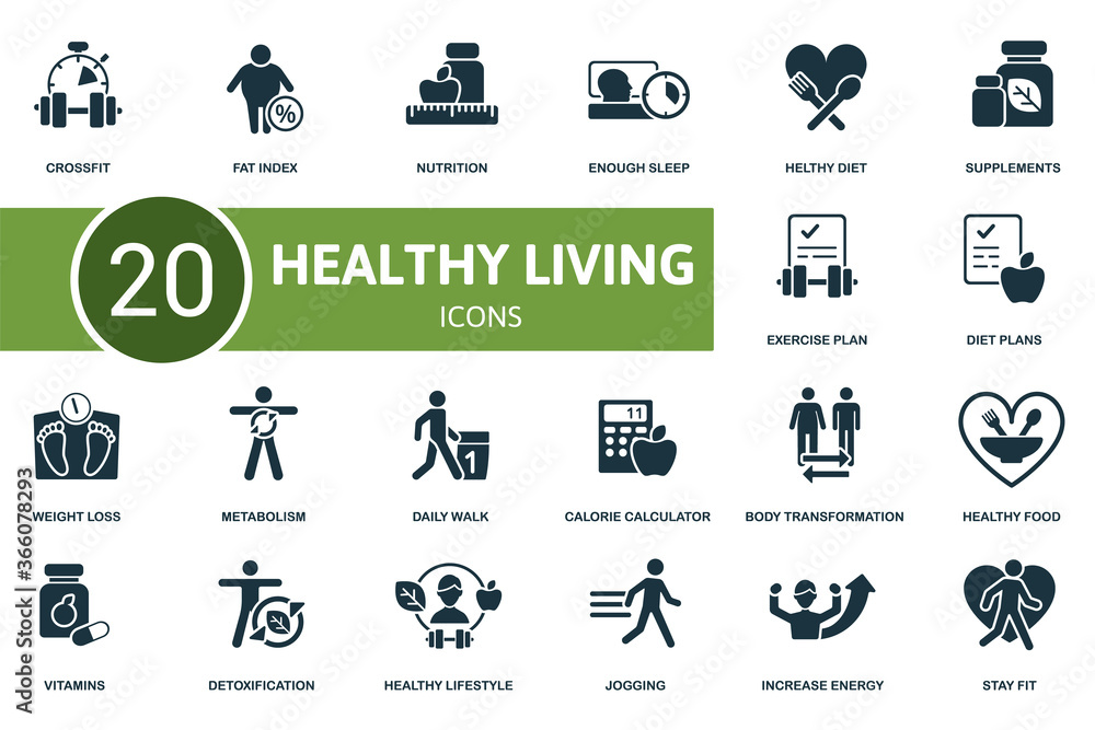 Healthy Lifestyle icon set. Collection contain weight loss, healthy ...