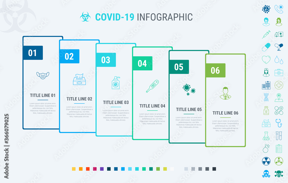 Timeline covid-19 infographic design vector. 6 steps, graph workflow ...