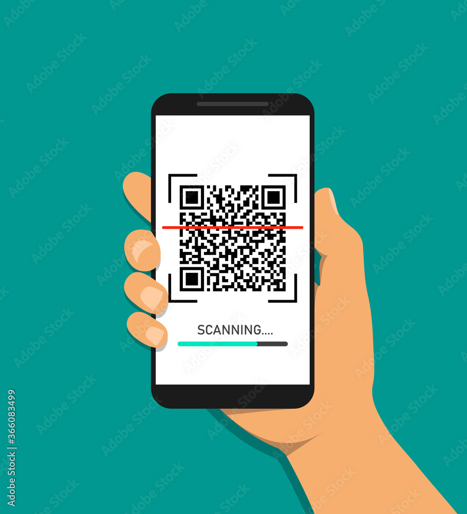 Hand Scanning Qr Code In Mobile Phone Barcode Qrcode Scanning In App Of Smartphone Scan Id
