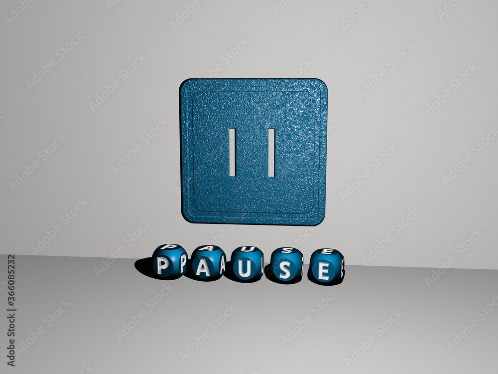 3D illustration of PAUSE graphics and text made by metallic dice ...