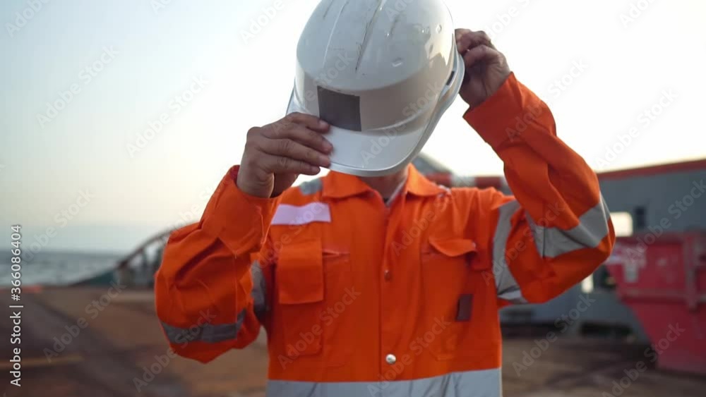 Stockvideo Filipino deck Officer on deck of vessel or ship , wearing ...