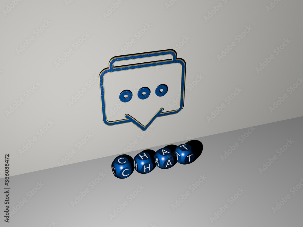 3D illustration of CHAT graphics and text made by metallic dice letters ...