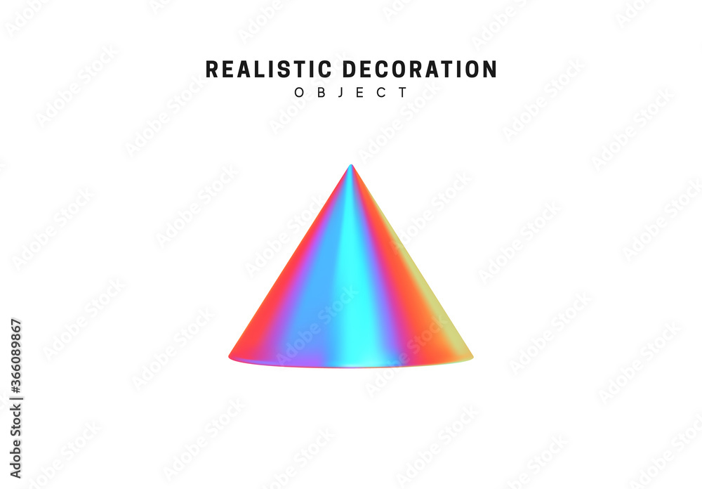 cone shaped element. Realistic 3d objects with gradient holographic ...