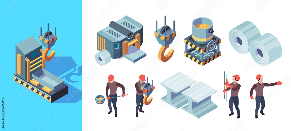 Metallurgy factory. Iron manufacturing heavy steel foundry production ...