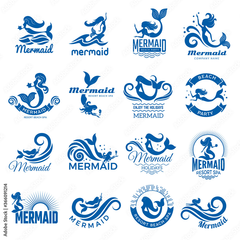 Mermaid silhouettes. Fantasie swimming women with flippers and tails ...