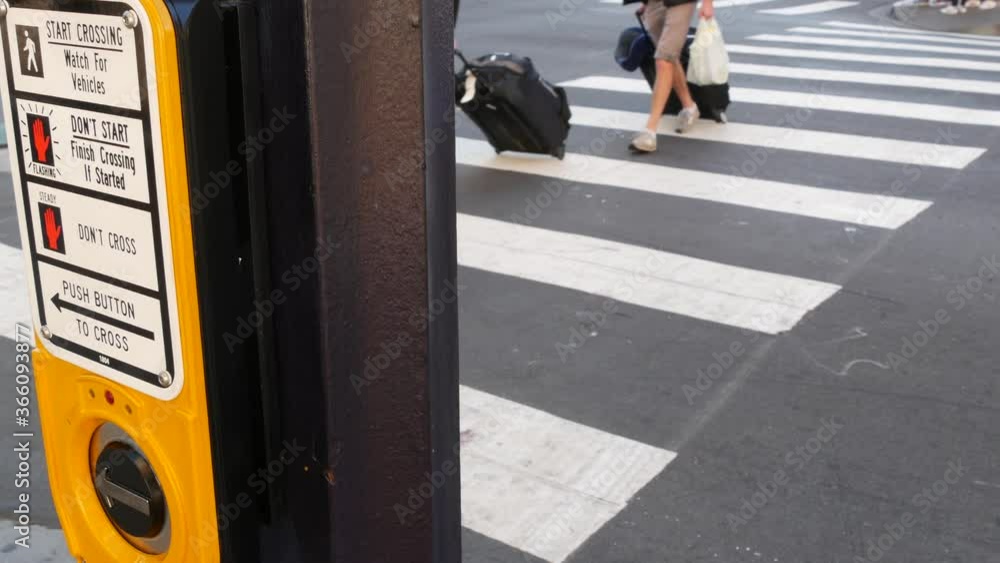 Traffic light button on pedestrian crosswalk, people have to push and ...