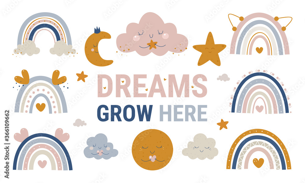 Rainbow, boho Rainbow, cute, colorful, rainbows, clipart, Natural Tones ...