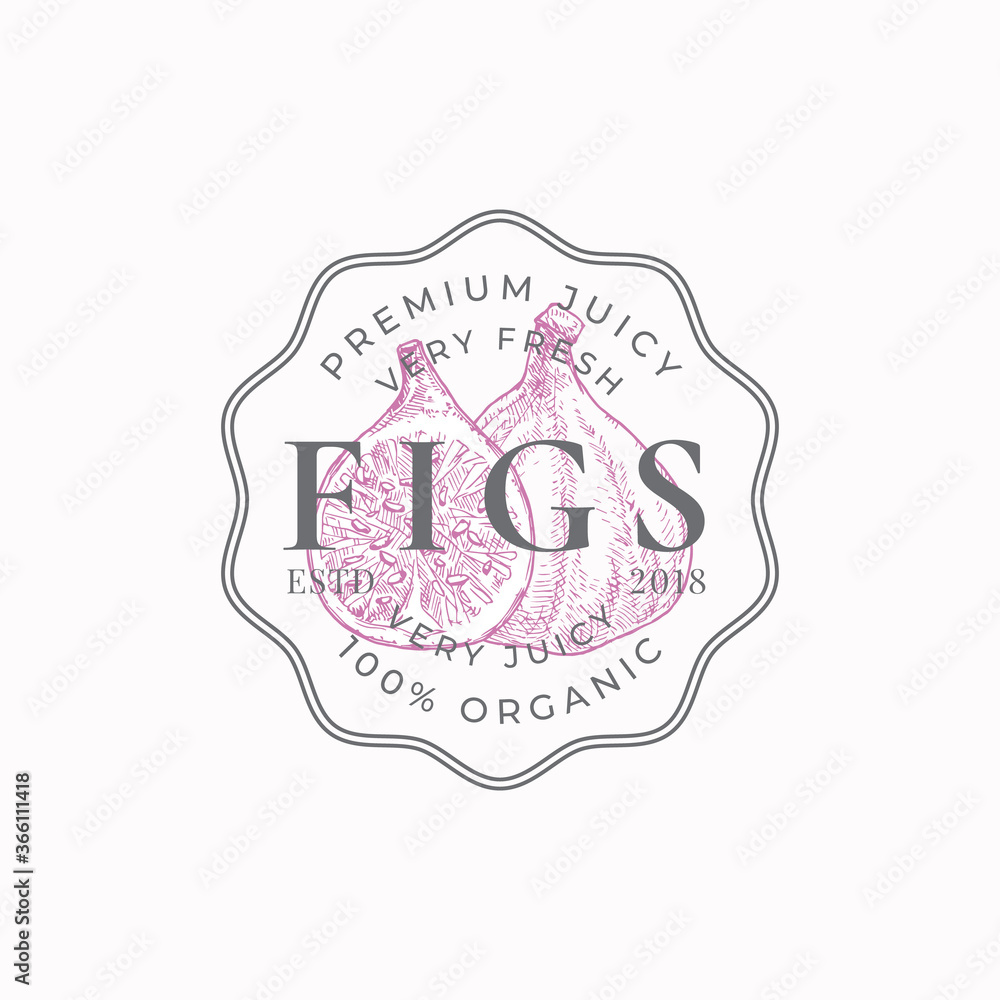 Figs Farm Round Frame Badge or Logo Template. Hand Drawn Fruits Sketch ...