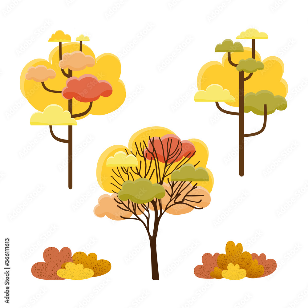 Vector set of autumn trees isolated on white background, Collection of ...