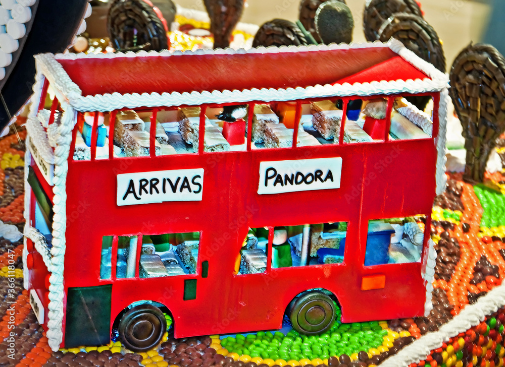 Gingerbread cake red 2 story bus a double decker bus with words arrivas ...