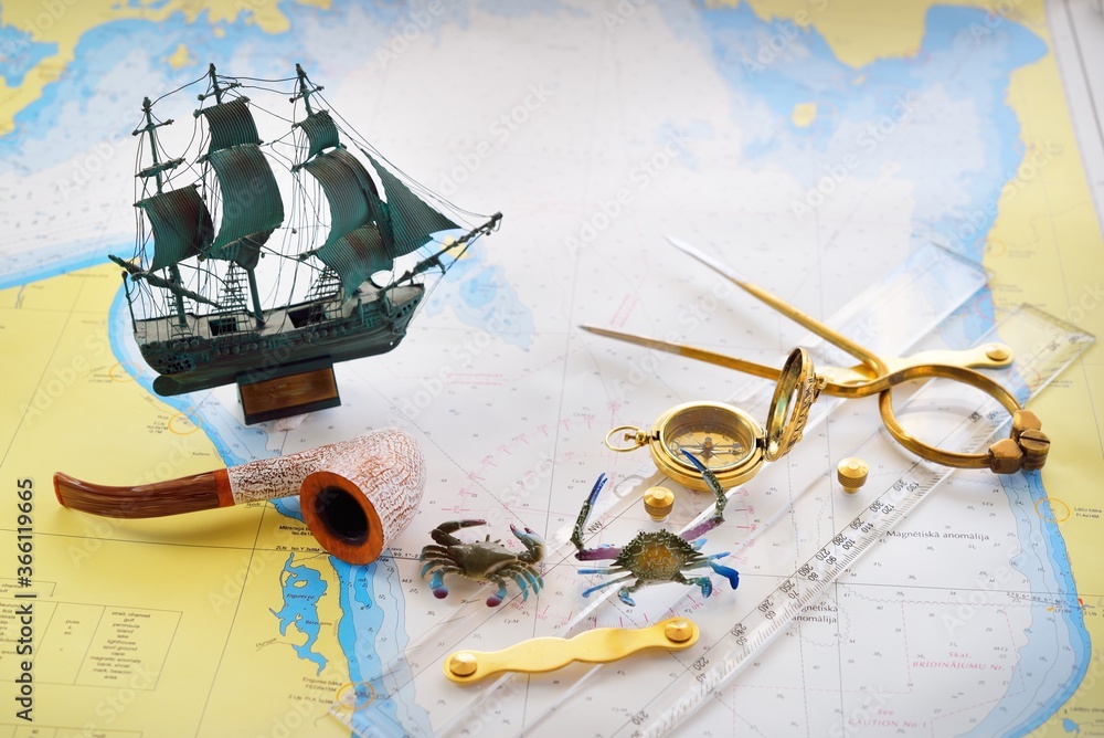 Elegant smoking pipe, toy crab, golden sundial, antique W & HC 6" brass ...