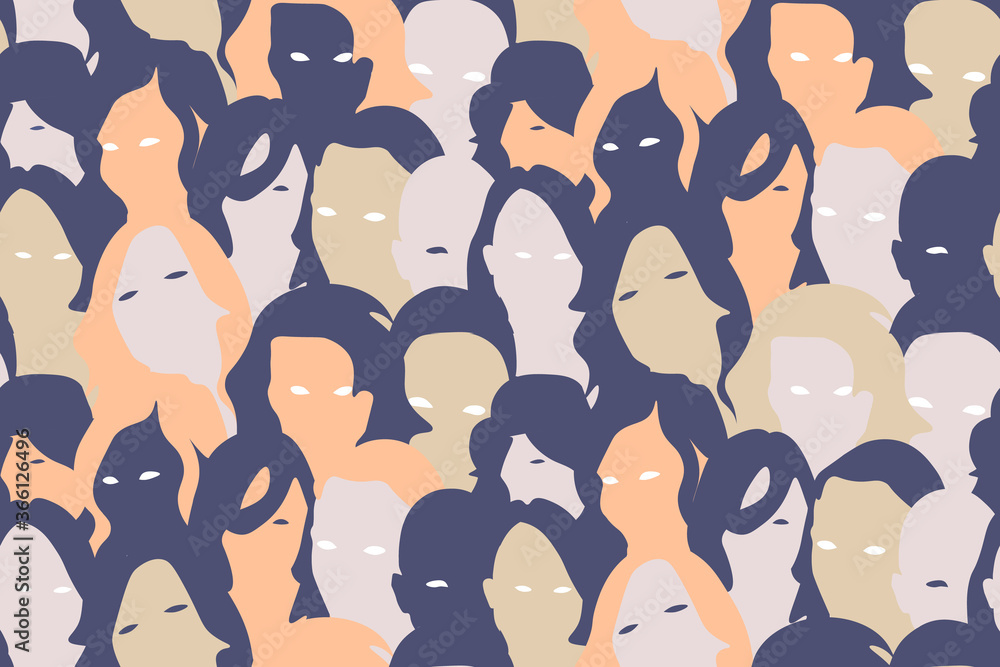 Women crowd seamless pattern. Repetitive vector illustration of women ...