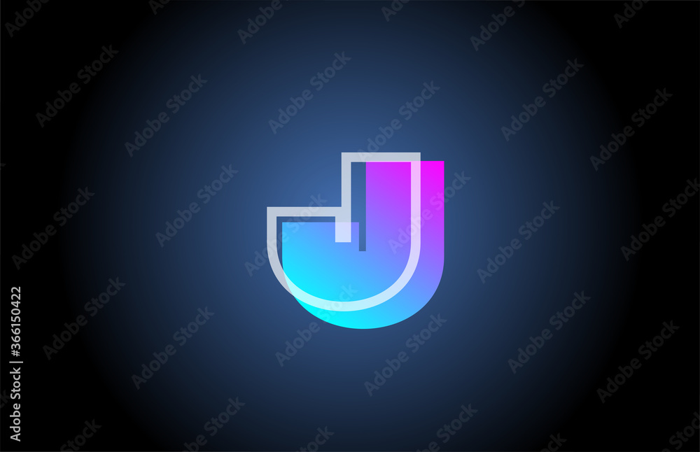 geometric J pink blue line alphabet letter logo icon for company ...