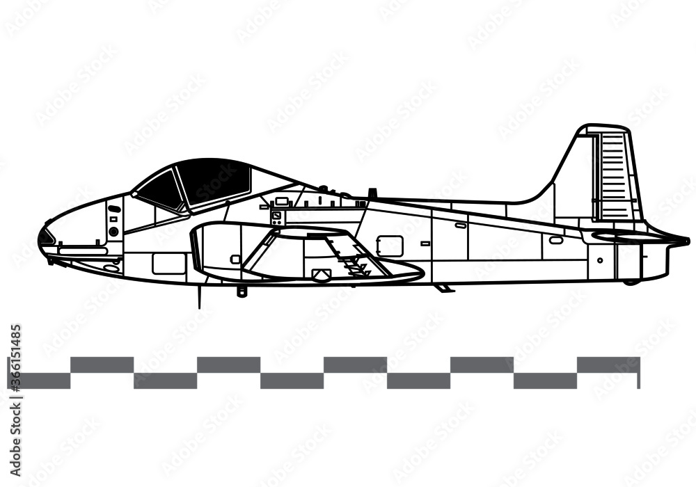 BAC Jet Provost. Vector drawing of jet trainer aircraft. Side view ...