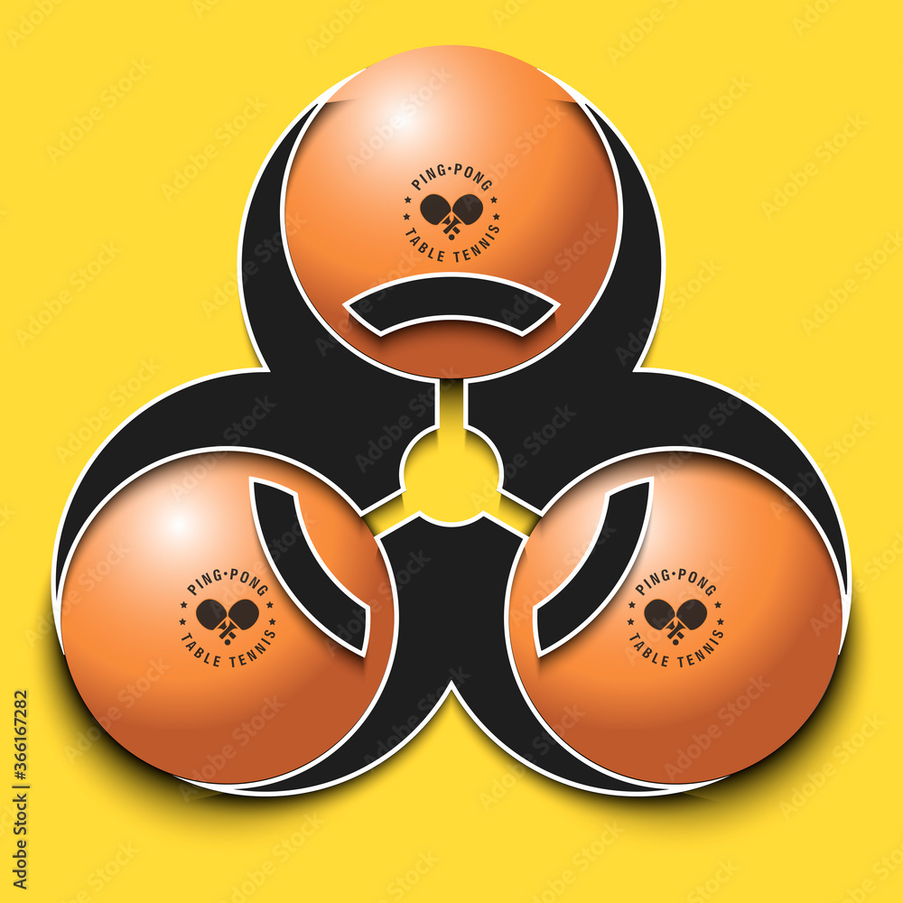 Biohazard symbol with ping-pong ball. Caution biological danger toxic ...