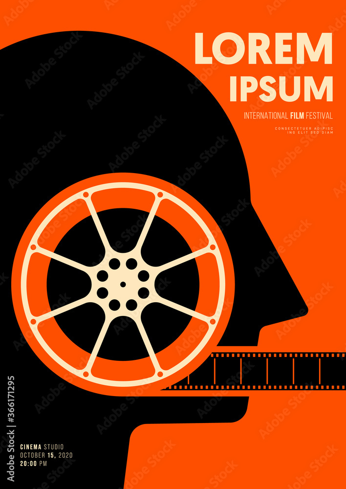 Movie and film poster design template background with human head and ...