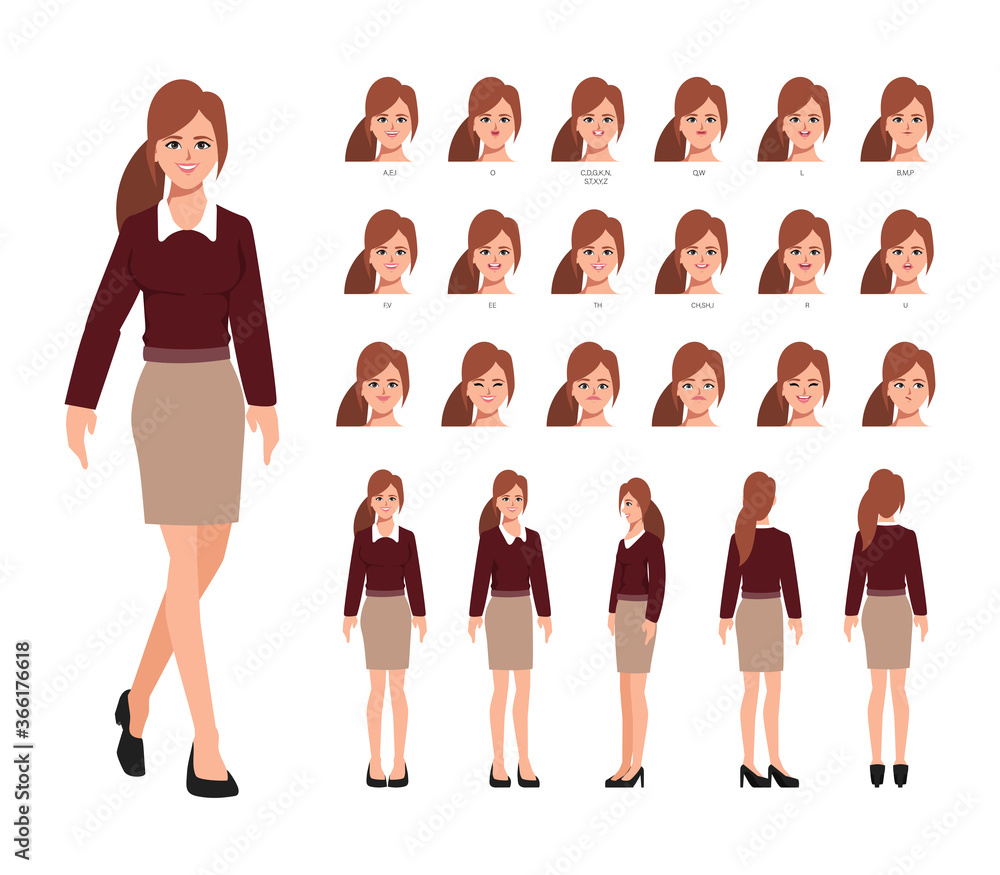 Character set for animation. Young business woman character for ...