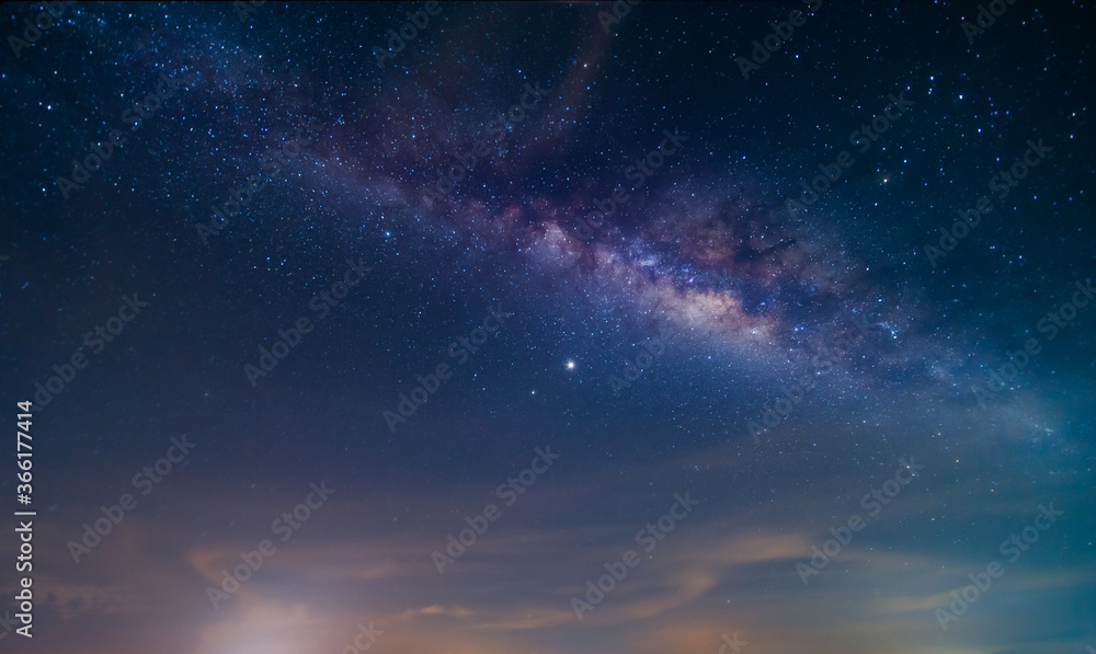 beautiful, wide blue night sky with stars and Milky way galaxy ...