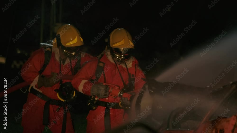 Fireman or firefighter from fire department wearing fire protection ...
