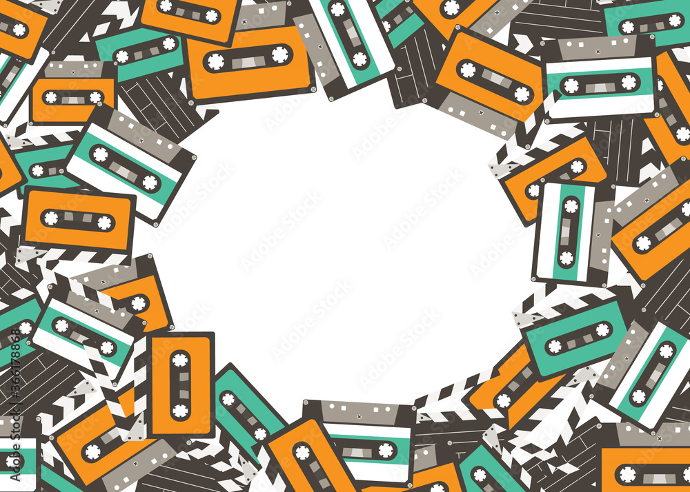80s 90s music audio cassette tape and movie clapper A4 standard size ...