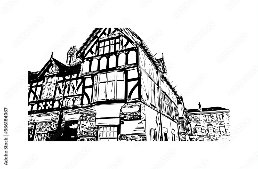 Building view with landmark of Chester city walls consist of a ...