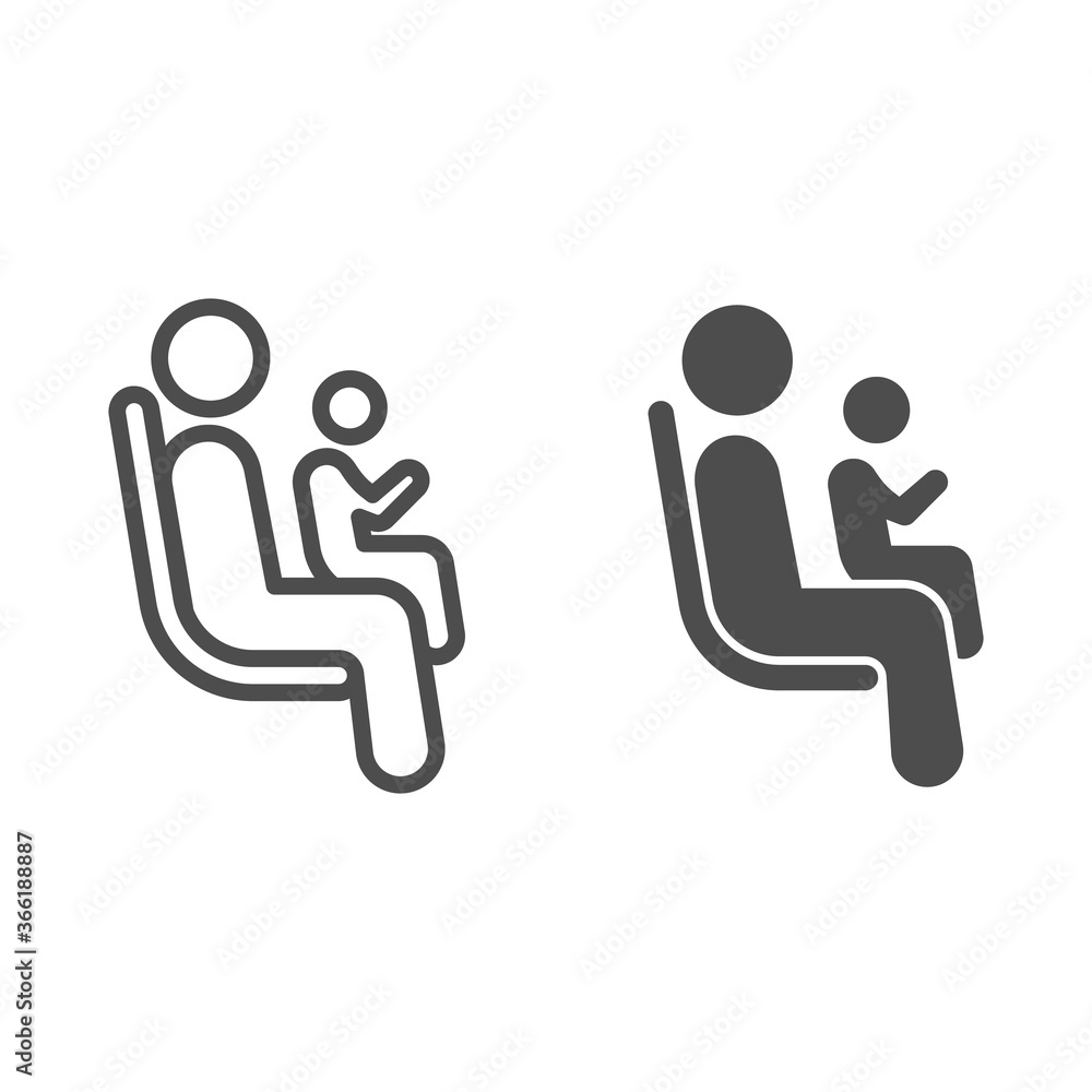 Place for passengers with children line and solid icon, Public ...