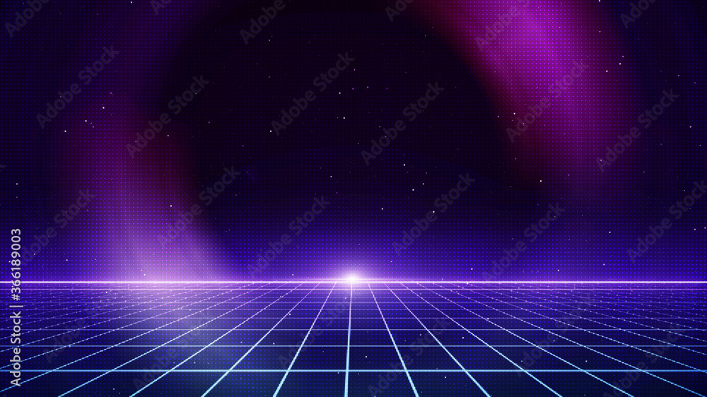 Retro cyberpunk style 80s Sci-Fi Background Futuristic with laser grid ...