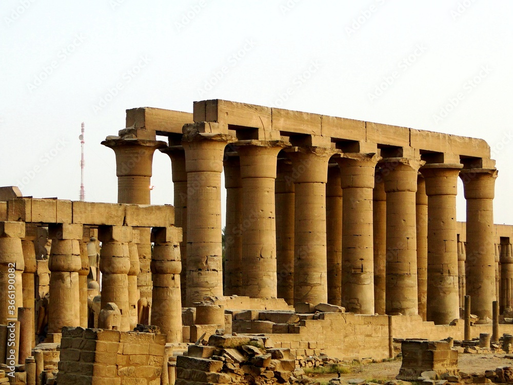 Ruins of Luxor Temple building of columns in Luxor city. Luxor city in ...