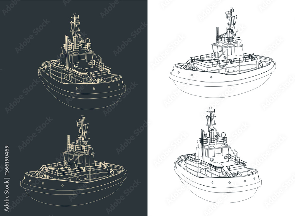 Tugboat drawings Stock Vector | Adobe Stock