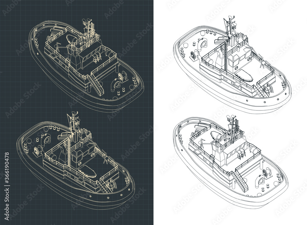 Tugboat isometric drawings Stock Vector | Adobe Stock