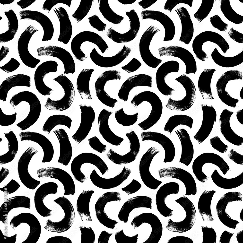 Semi circles brushstrokes vector seamless pattern. Half round lines ...