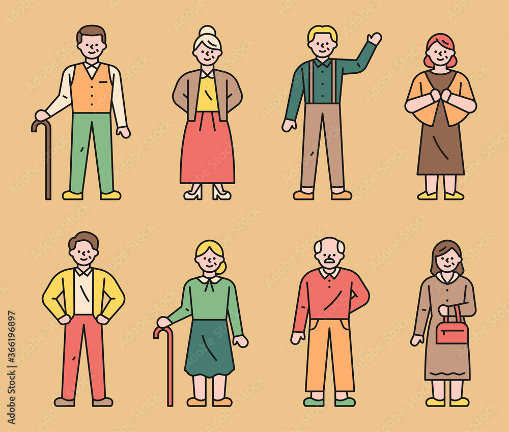 Set of elderly characters in various styles. Stock Vector | Adobe Stock