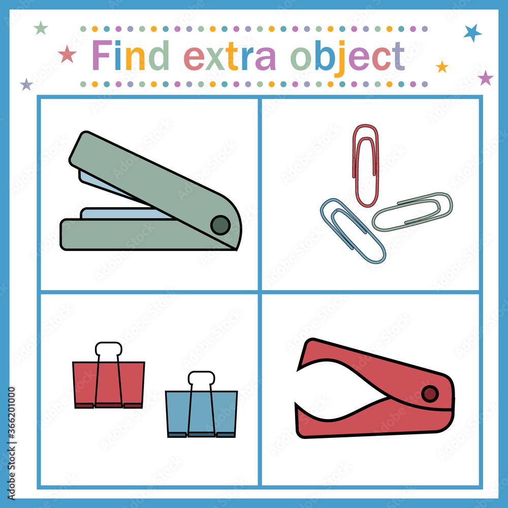 Educational card for children, find an extra object, which shows the ...