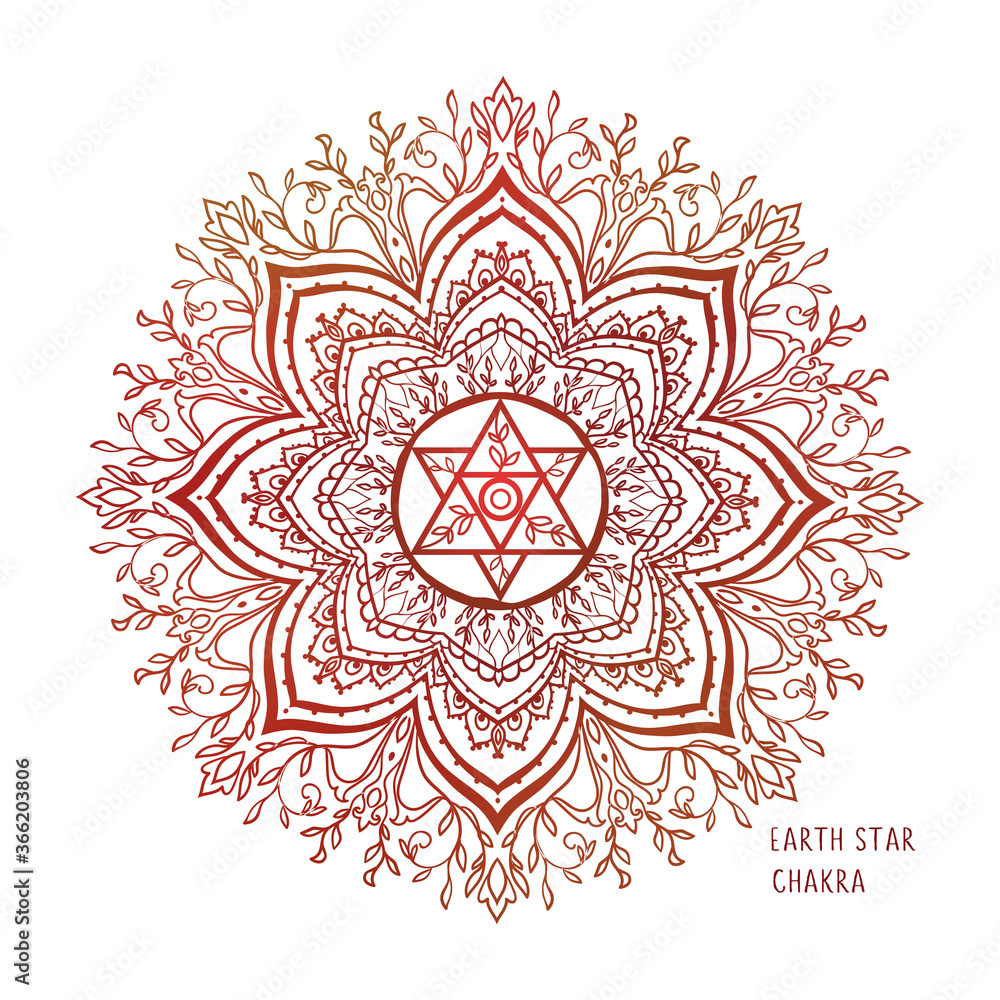 Chakras coloring vector illustration. Chakra symbol. Red Color. For ...