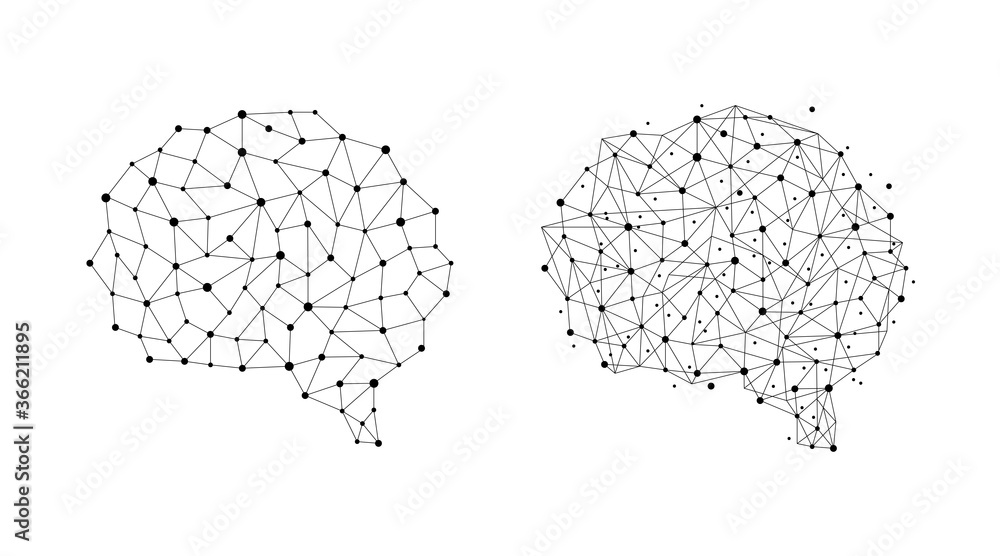 Human brain from nodes and connections as a symbol of thinking. Neural ...