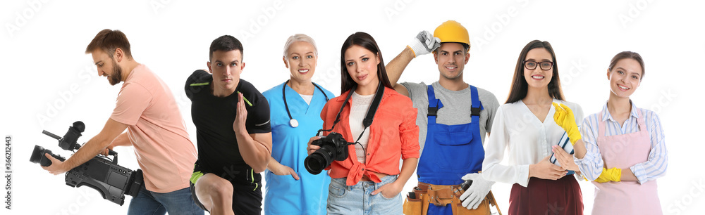 Career choice. People of different professions on white background ...