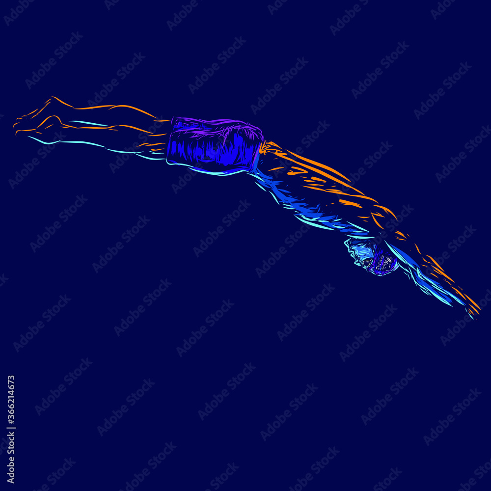 Man swimming line pop art potrait logo colorful design with dark ...